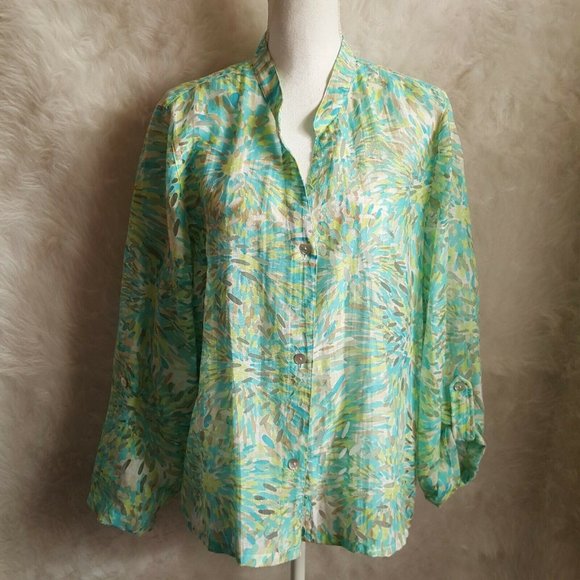Ruby Rd. | Tops | Ruby Rd Aqua Blue Semi Sheer Long Sleeve Floral ...